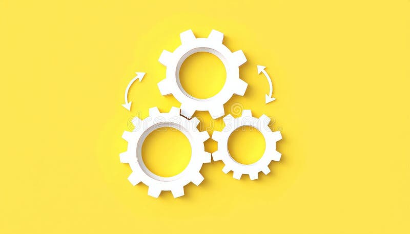 Minimalist Graphic Three White Gears, Yellow Background, Circular ...