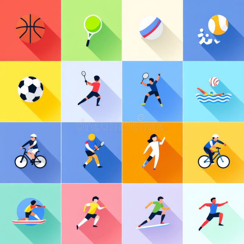 Flat Minimalist Sports Icon Set - 16 Vector Designs Stock Illustration ...