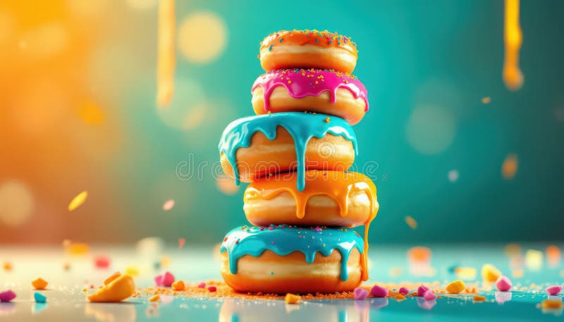 Stacked Colorful Donuts with Dripping Glaze Stock Illustration ...