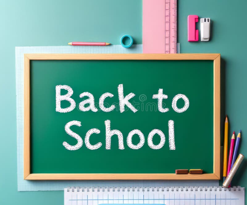 Green Chalkboard Shows Back To School Message Along with School Tool ...