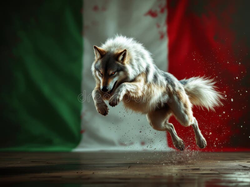 Wolf Jumping, Colors of Italy Flag. Animal Symbol of Country, National ...