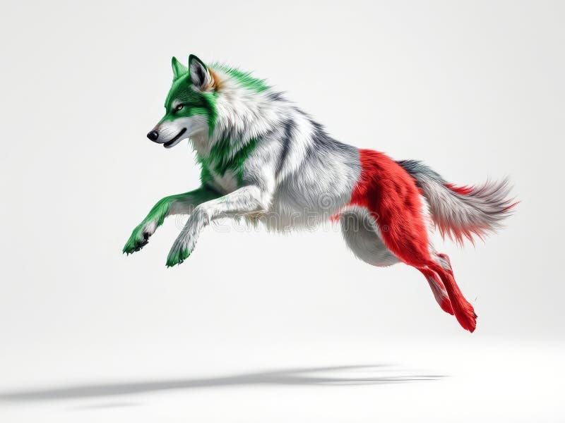 Wolf Jumping, Colors of Italy Flag. Animal Symbol of Country, National ...
