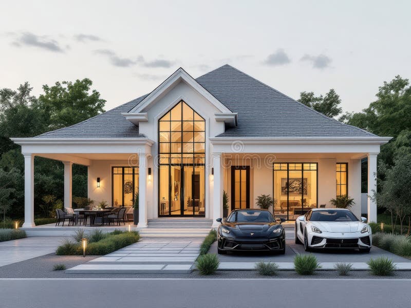 3D Rendering of Modern Suburban House with a Sleek Design, Spacious ...