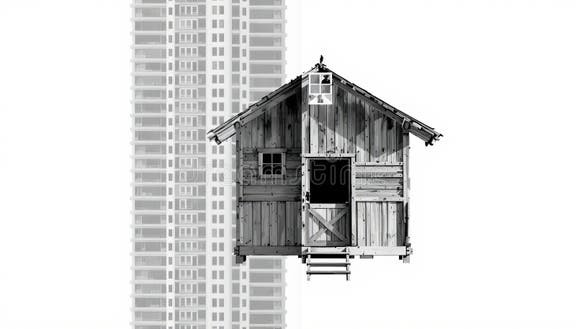 A Towering Skyscraper on One Side, a Small Wooden Hut on the Other ...