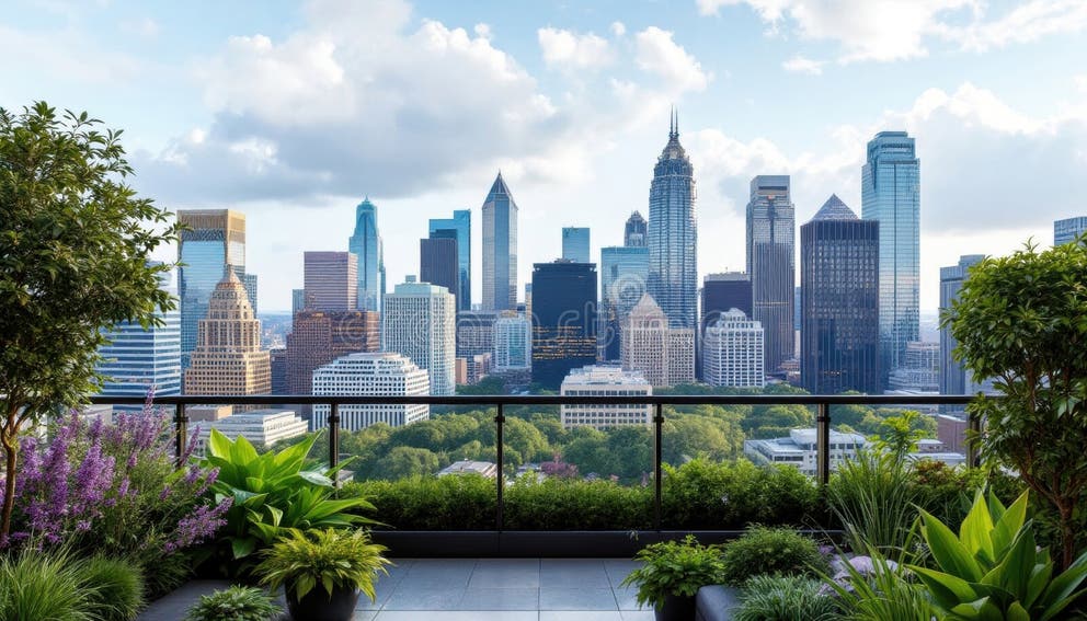 Cityscape Rooftop Oasis stock photo. Image of skyscrapers - 373324996