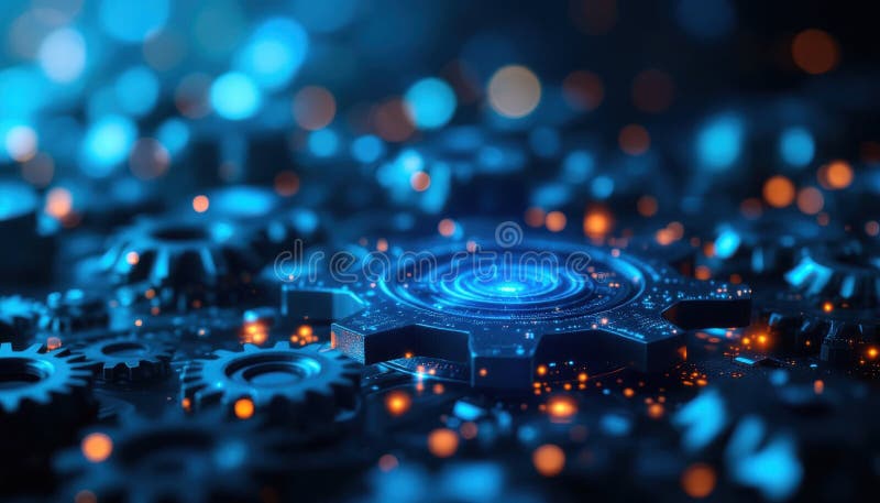 AI-Powered Gear System stock illustration. Illustration of blue - 378478938