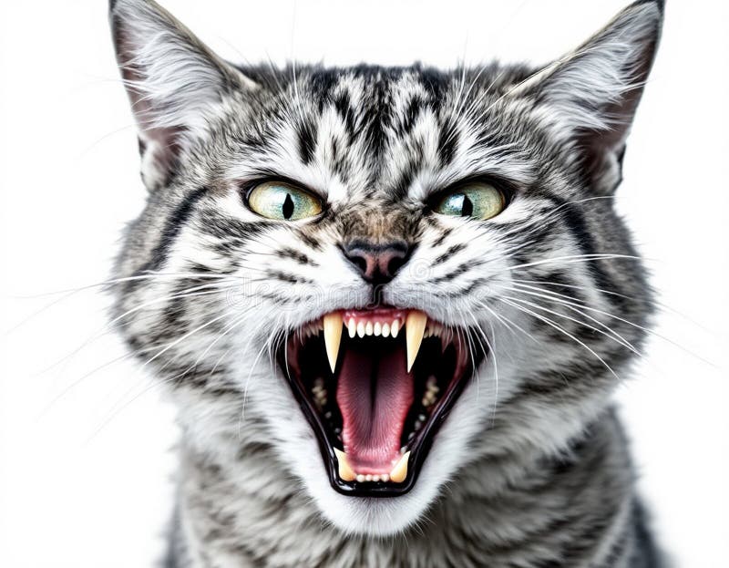 Close-up of an Angry Grey Tabby Cat Baring Its Teeth Stock Illustration ...