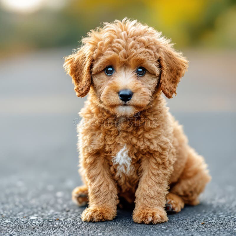 A Fluffy Red Cavapoo Puppy Sits on the Ground Stock Illustration ...