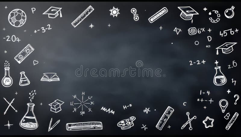Hand Drawn Chalk Drawings of Science and Math Symbols on a Blackboard ...