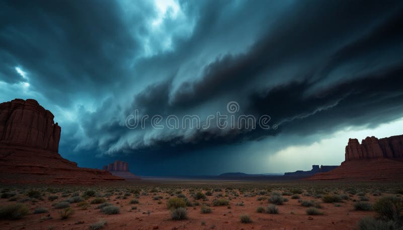 Storm Approaches Monument Valley with Dark Ominous Clouds Stock ...
