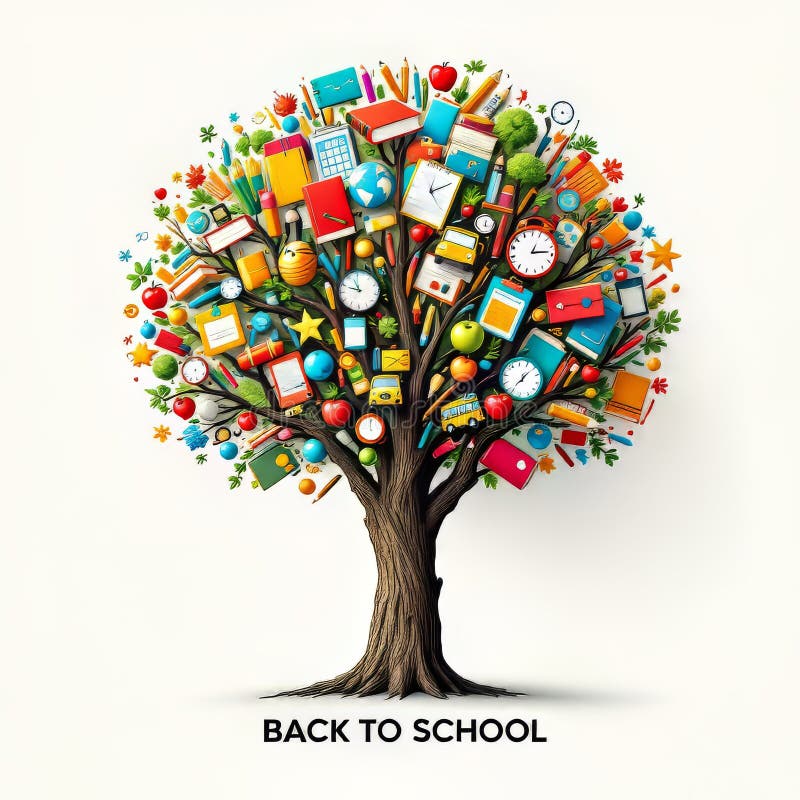 A Stylized Tree with School Supplies Growing As Leaves Represents ...