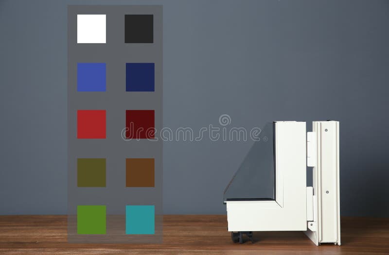 Sample of Window Profile on Table and Avaiable Colors Palette Stock ...