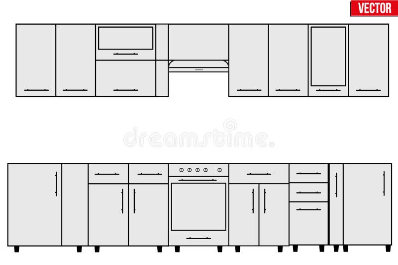 Sample of Modular Kitchen Objects. Stock Vector - Illustration of ...