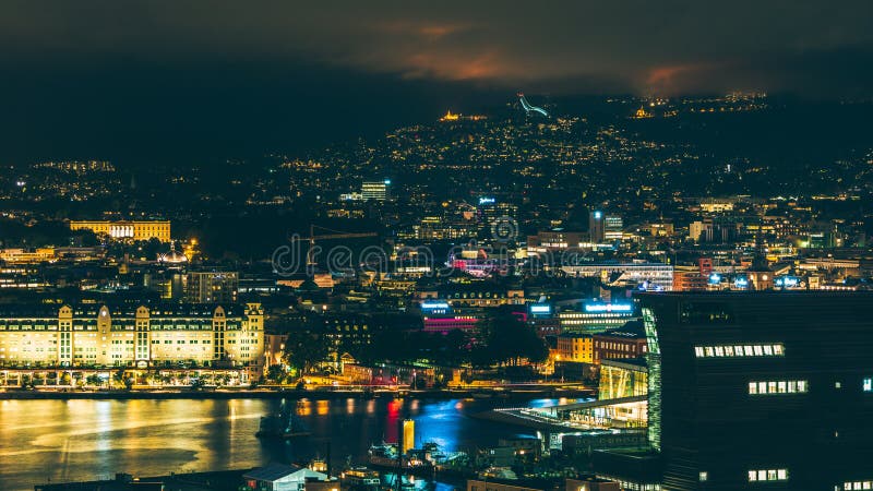 Oslo at Night, Norway, Scandinavia Editorial Stock Photo - Image of ...