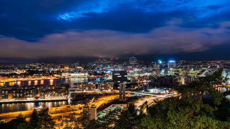 Oslo at Night, Norway, Scandinavia Stock Photo - Image of oslo, light ...