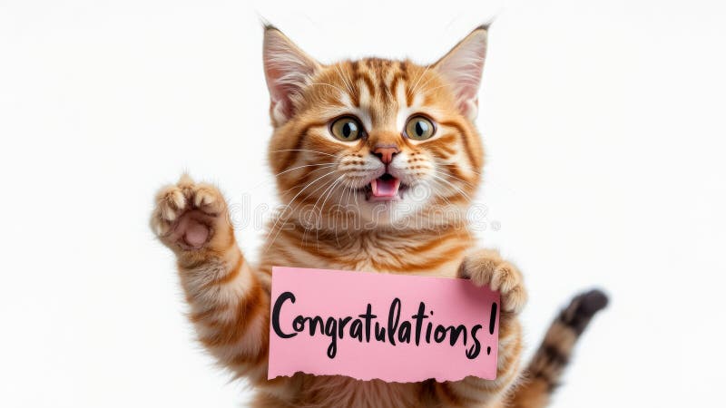 Compliment and Praise Message. Cat Showing Text Note " Congratulations ...