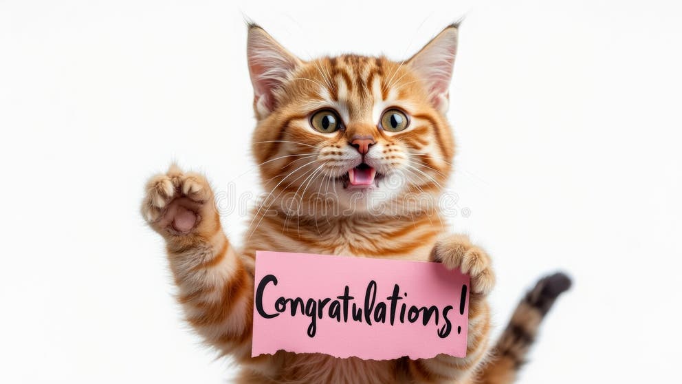 Compliment and Praise Message. Cat Showing Text Note " Congratulations ...