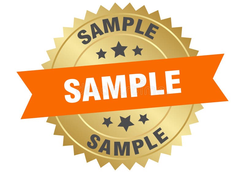 Sample. Sample Round Orange and Gold Label Isolated on Transparent ...