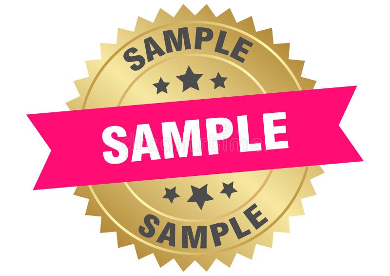 Sample. Sample Round Pink and Gold Label Isolated on Transparent ...