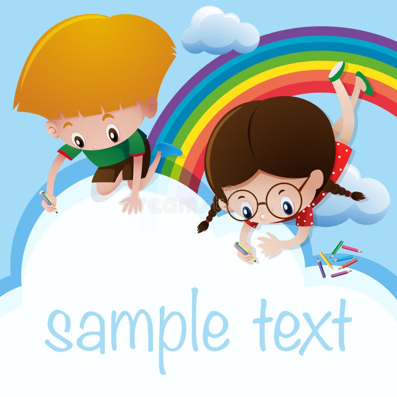 Sample Text Template with Kids on Clouds Stock Vector - Illustration of ...