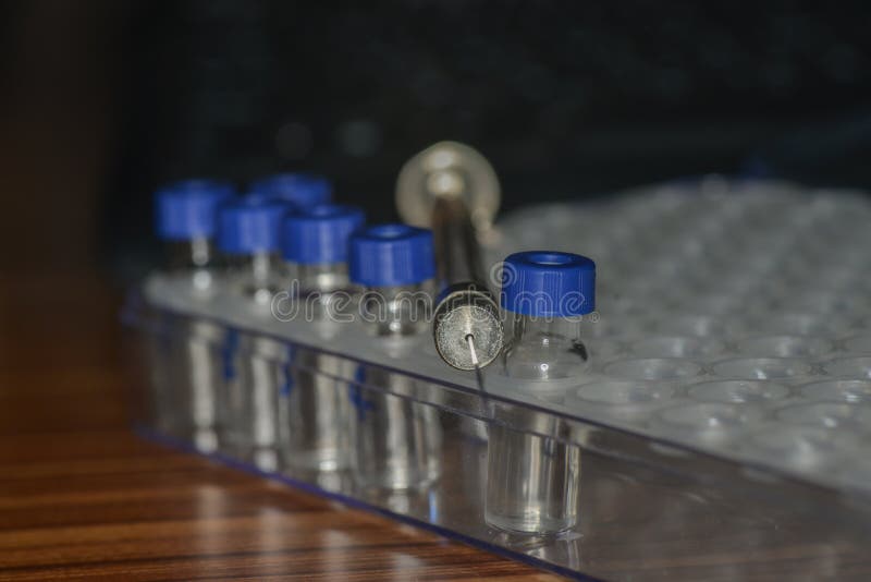 Sample Vial in Instruemtal Analysis Tray Stock Image - Image of vial ...