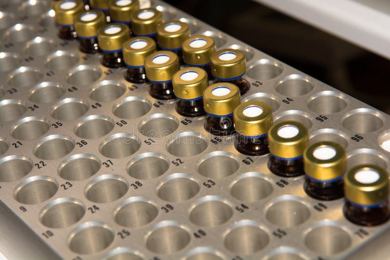 Sample Vials in Line Waiting for Analysis Stock Image - Image of ...