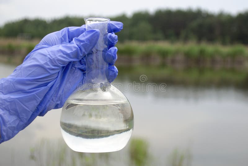 Sample of Water from a Lake, River. Water Sampling by a Laboratory ...