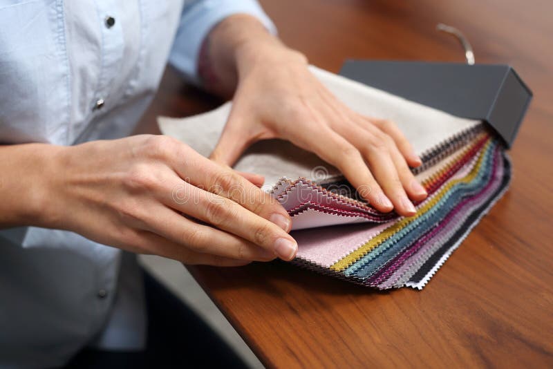 Sampler of fabric colors. stock image. Image of decorator - 112830689