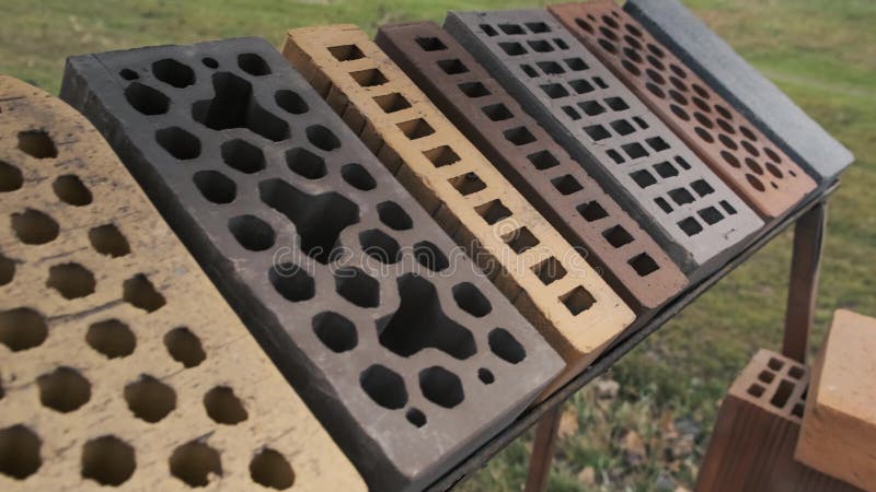 Samples of Bricks Differ in Shape and Color Displayed in a Row at the ...