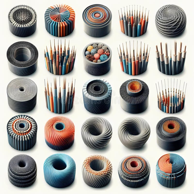 Samples of Cables with Views of Their Sections Isolated on a White ...