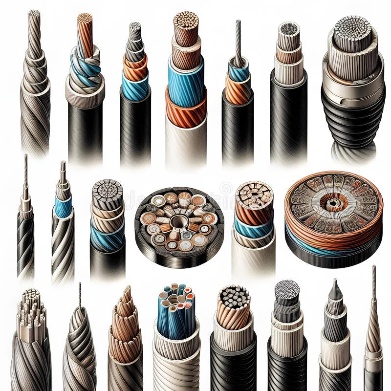 Samples of Cables with Views of Their Sections Isolated on a White ...