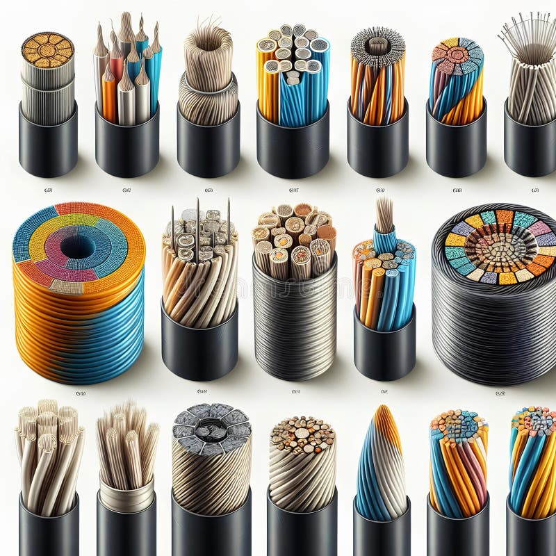 Samples of Cables with Views of Their Sections Isolated on a White ...