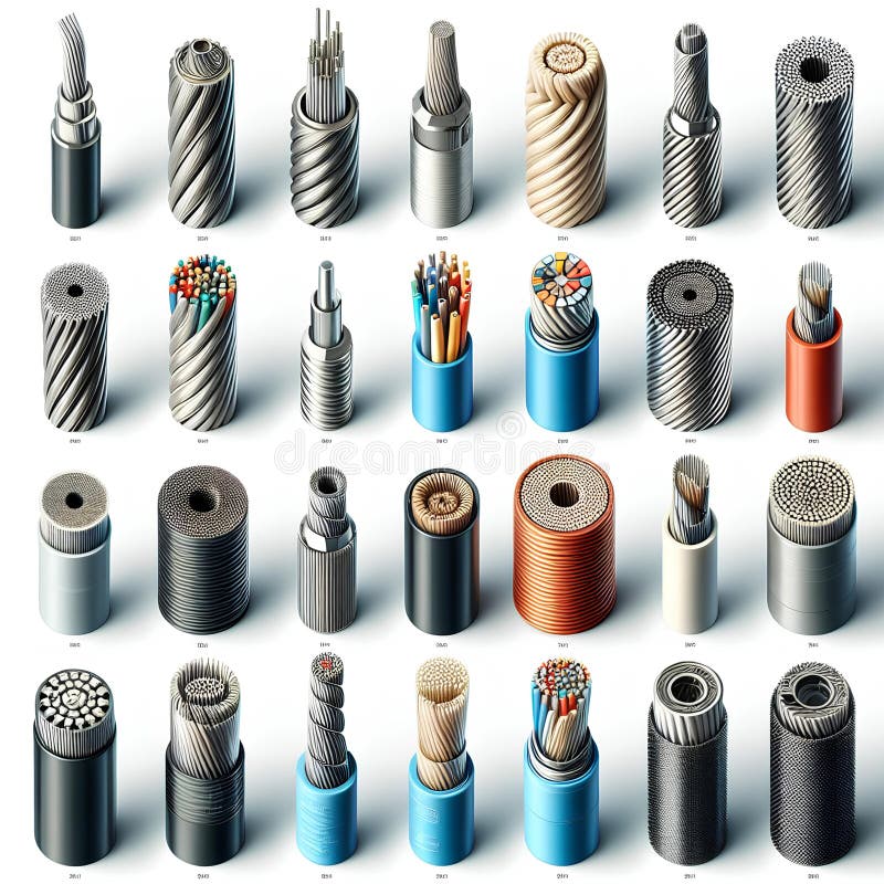 Samples of Cables with Views of Their Sections Isolated on a White ...