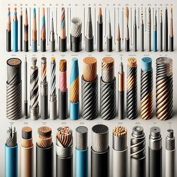 Samples of Cables with Views of Their Sections Isolated on a White ...