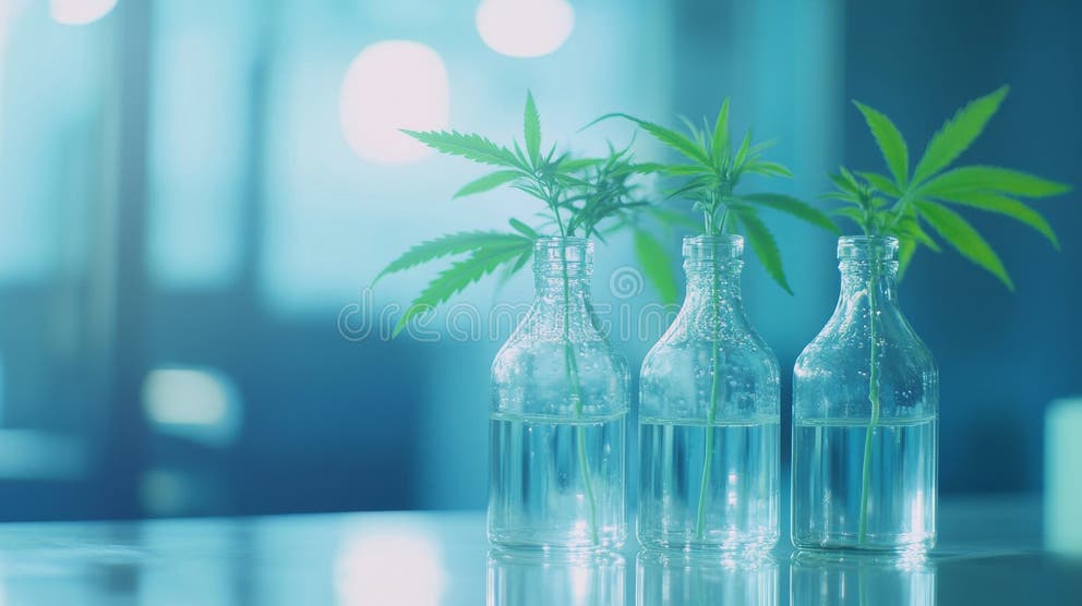 Samples of Cannabis Plants in Lab Glassware Placed on a Lab Table ...
