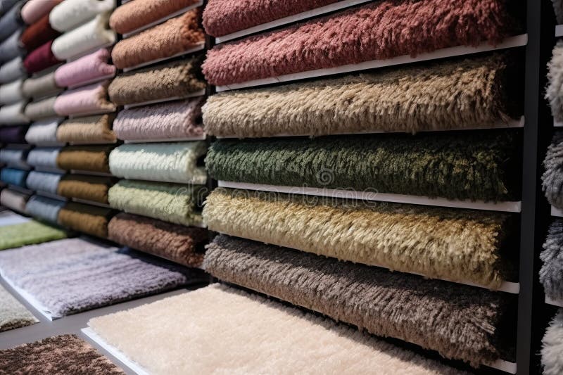 Samples of Carpets of Different Colors on a Stand in a Store or ...