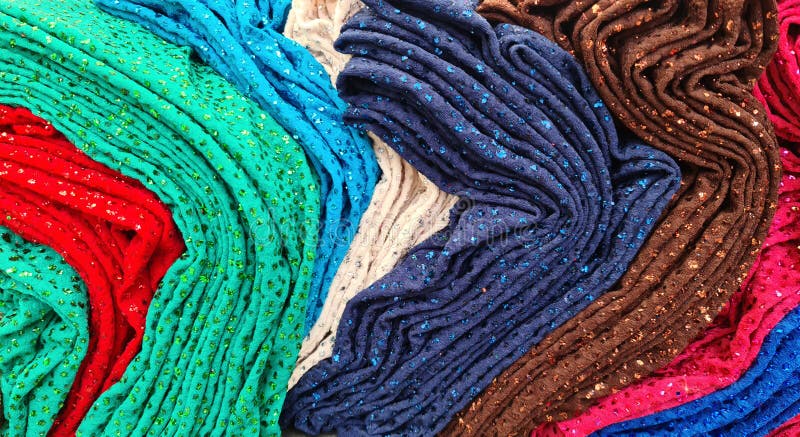 Samples of Cloth and Fabrics in Different Colors at a Fabrics Market ...