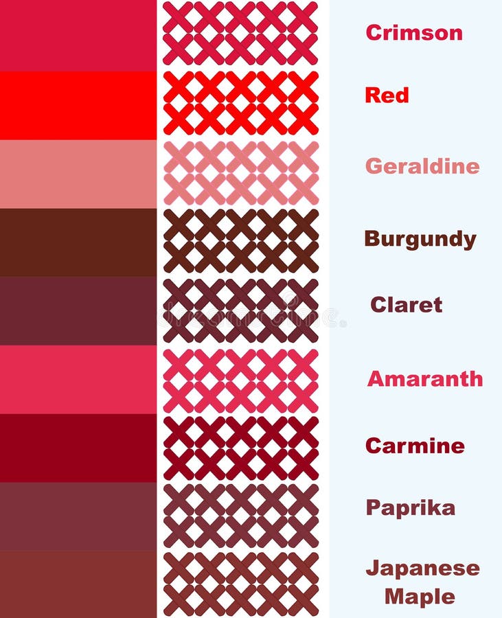 Samples Cross Stitch in Red Palette of Colors with Names Stock ...