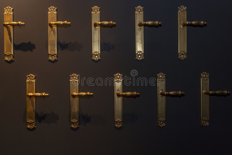 Samples of Decorative Brass Door Handles on Display. Style and Modern ...