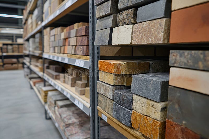 Samples of Decorative Stone are on the Shelves of the Store. Concept of ...