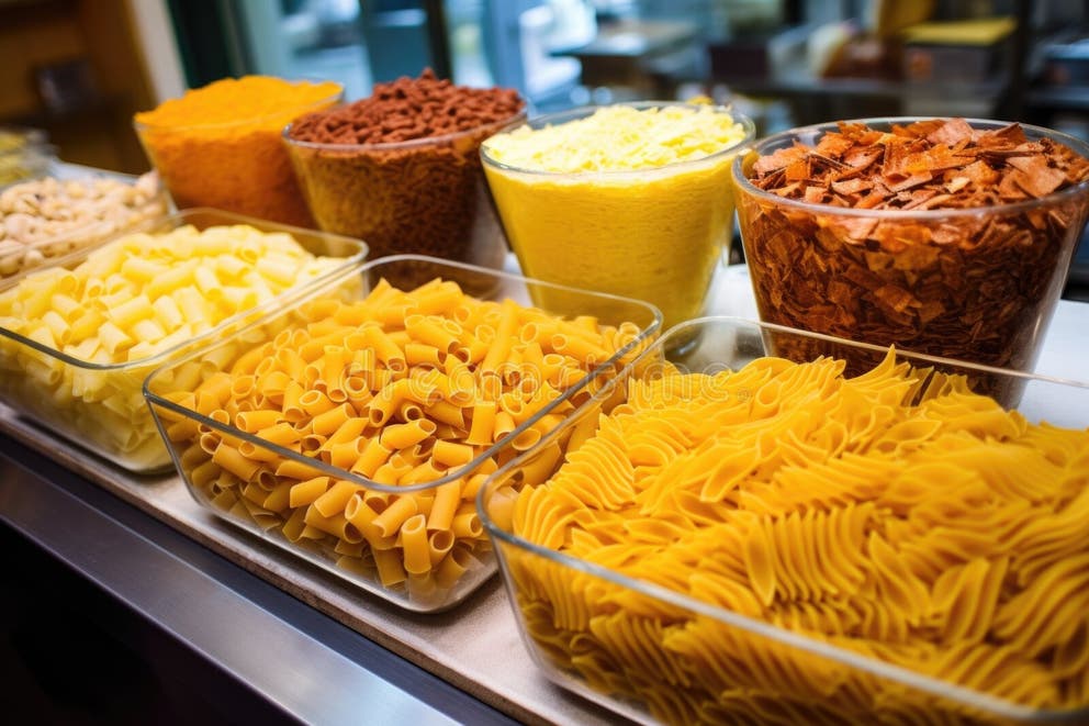 Samples of Different Types of Pasta on a Shelf in an Italian Deli Stock ...