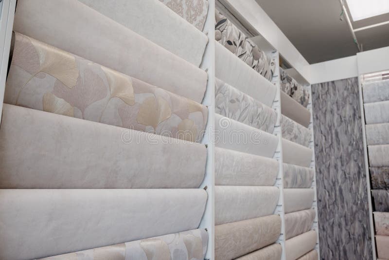 Samples of Different Wallpapers on Store Window Racks Stock Image ...