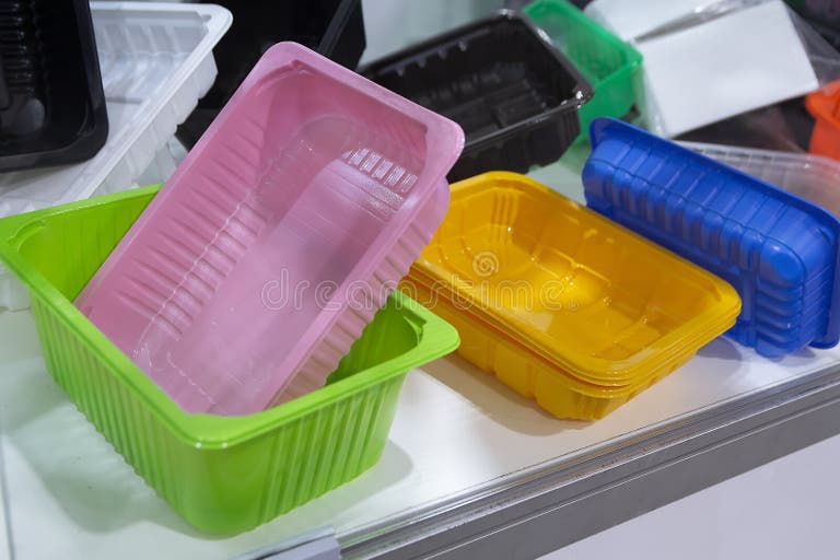 Samples of Empty Plastic Boxes for Lunch on the Showcase Stock Photo ...