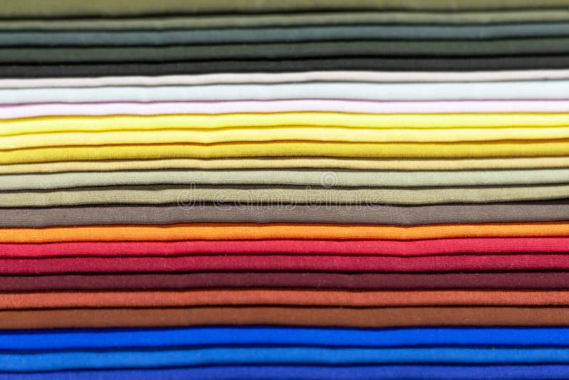 Samples of Fabric of Different Colors are Neatly Folded, Front View ...
