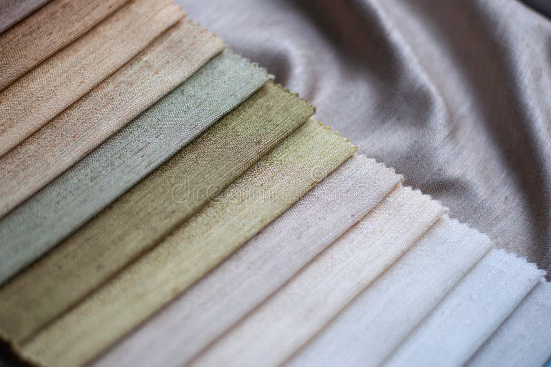 Samples of Fabrics for Curtains in Pastel Colors Close-up. the Color ...