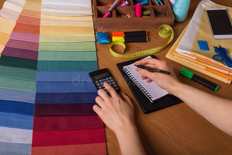 Samples of Fabrics, Sewing Accessories, Measurement and Design of ...