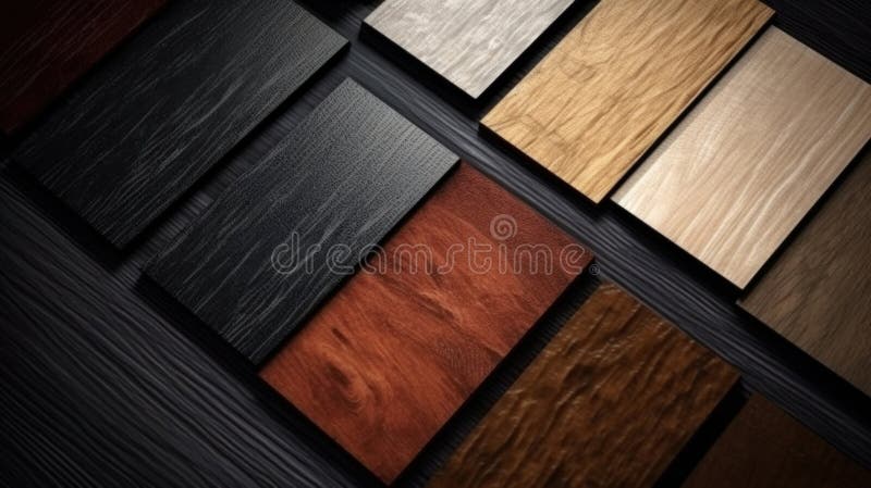Samples of Laminate and Vinyl Floor Tile on Black Wooden Background ...