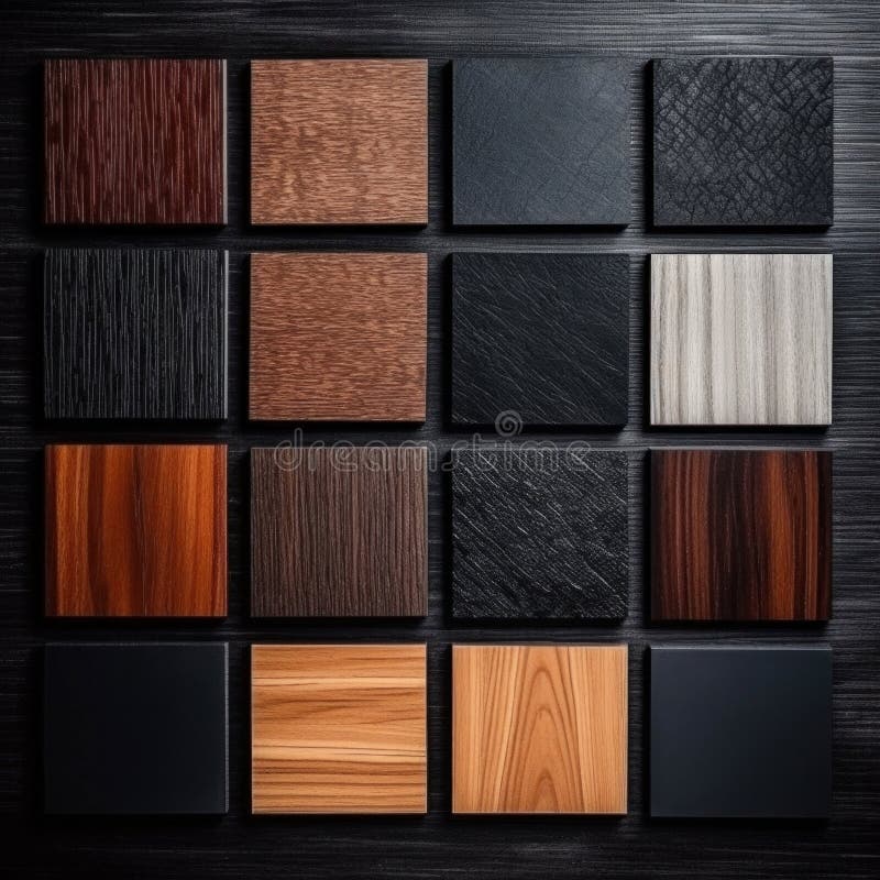 Samples of Laminate and Vinyl Floor Tile on Black Wooden Background ...