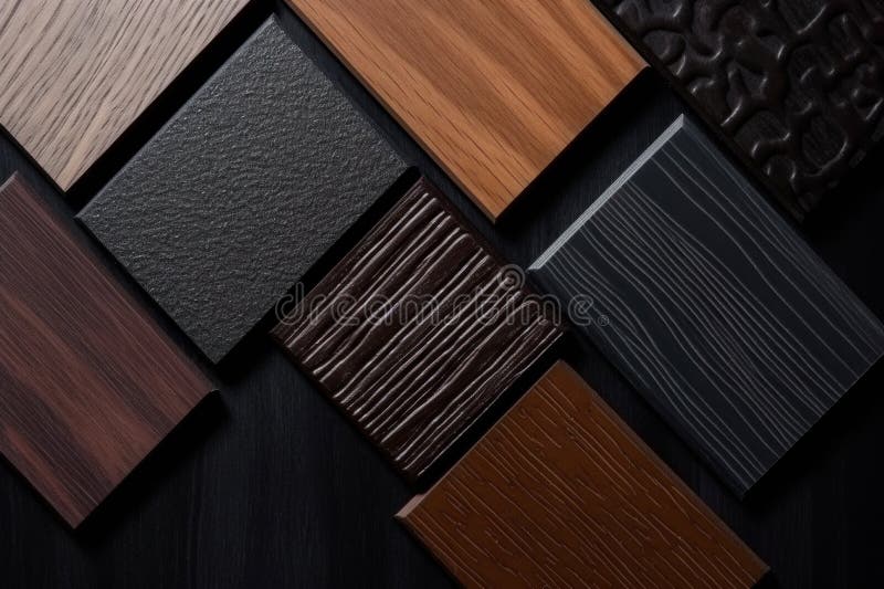Samples of Laminate and Vinyl Floor Tile on Black Wooden Background ...