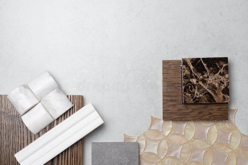 Samples of Material, Wood , on Concrete Table.Interior Design Se Stock ...